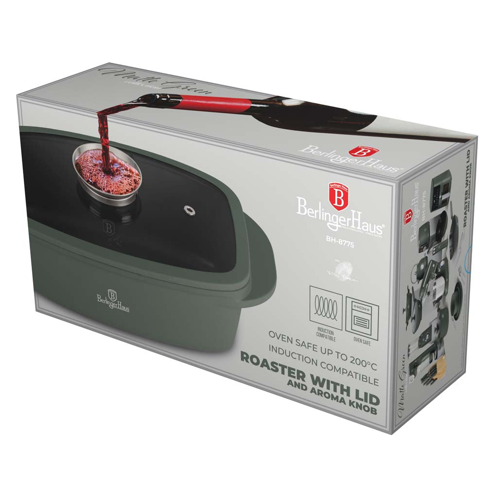 Berlinger Haus matt zöld pecsenyesütő fedővel és aroma gombbal – Kerámia Otthon Vintage ...