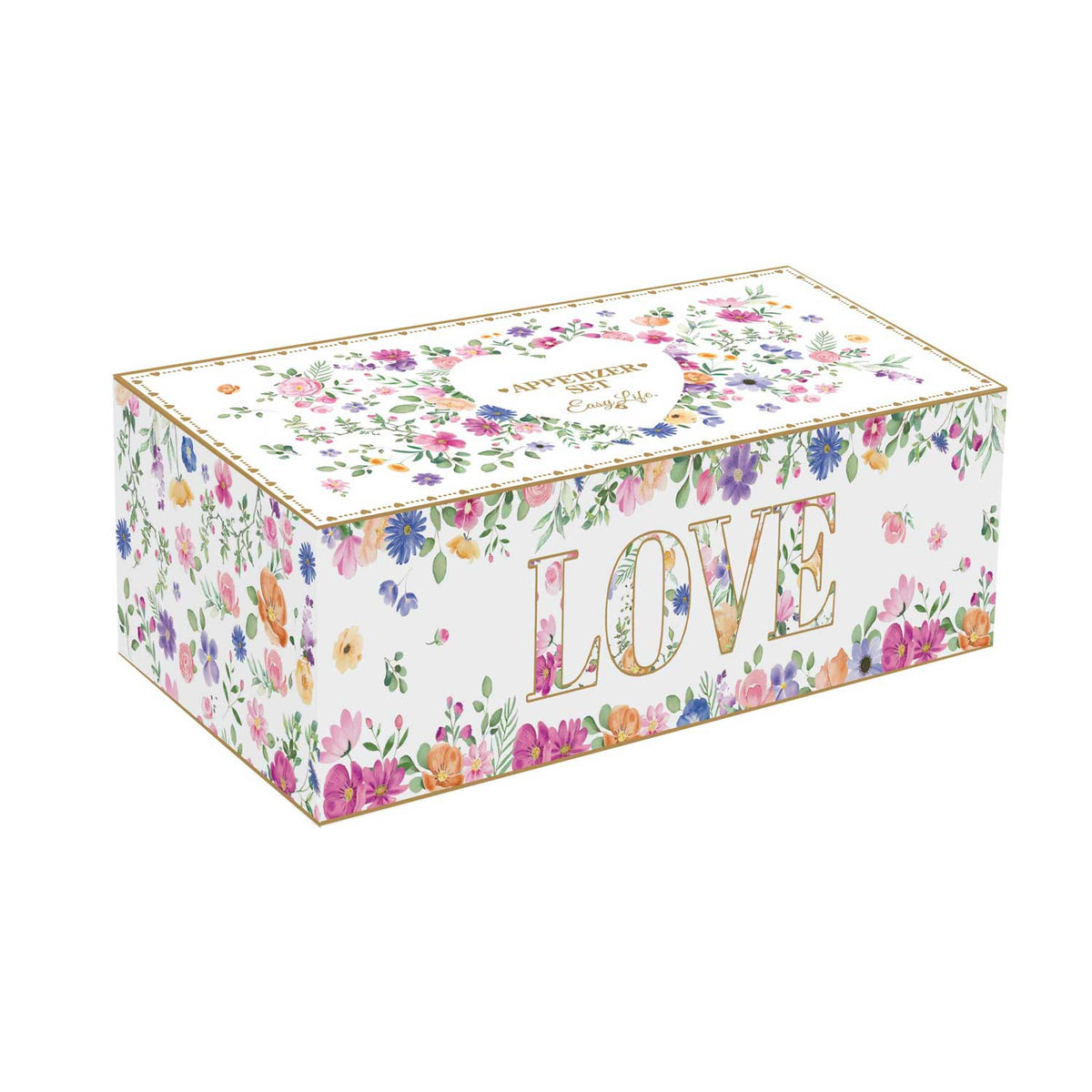 Virág mintás porcelán dupla szív alakú tálka LOVE díszdobozban Easy Li ...
